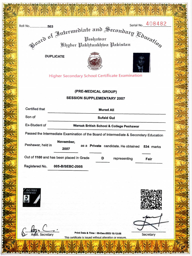 Hssc Certificate Murad | PDF