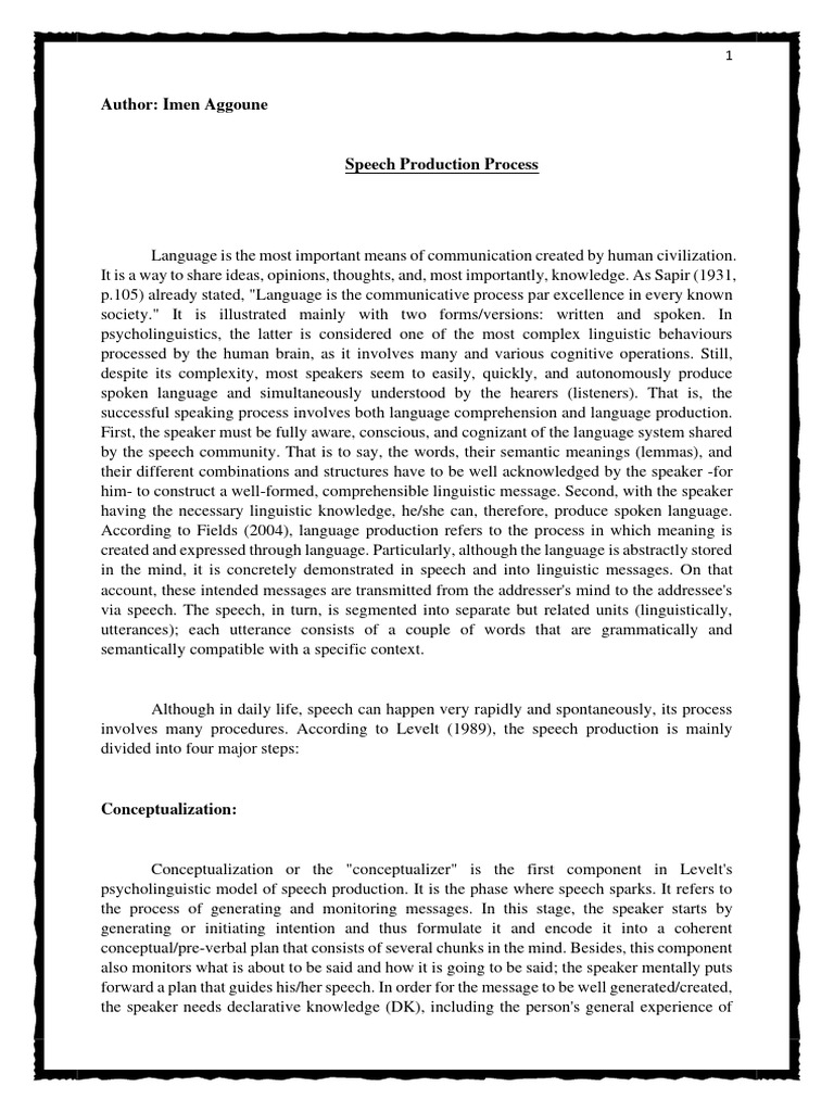 Speech Production Process | PDF | Speech | Linguistics