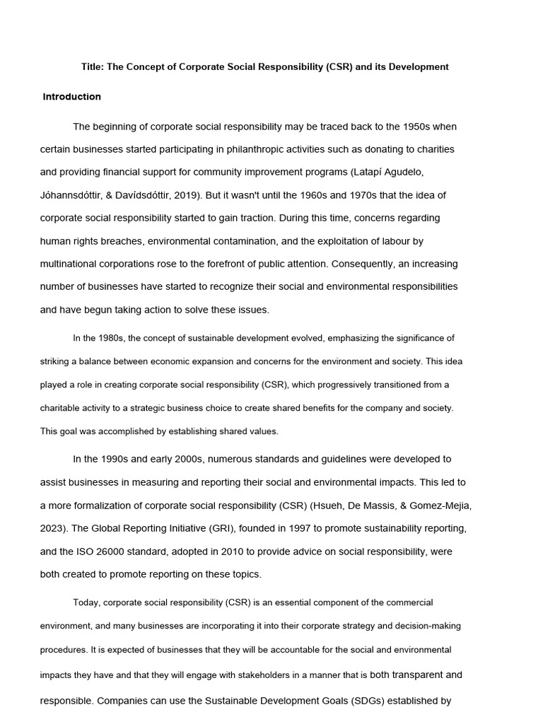 An Introduction To The Concept of Corporate Social Responsibility | PDF