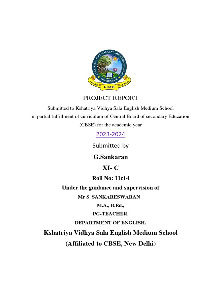 Class 11 English Project Cover Page | PDF | Educational Stages ...