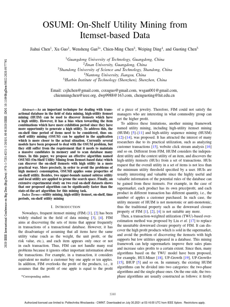 OSUMI - On-Shelf - Utility - Mining - From - Itemset-Based - Data | PDF