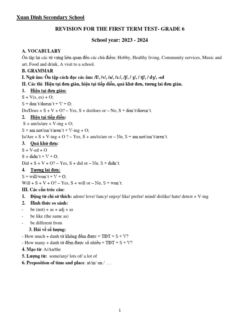 Grade 6 Term 1 Revision Guide | PDF | Lunch | Puppetry