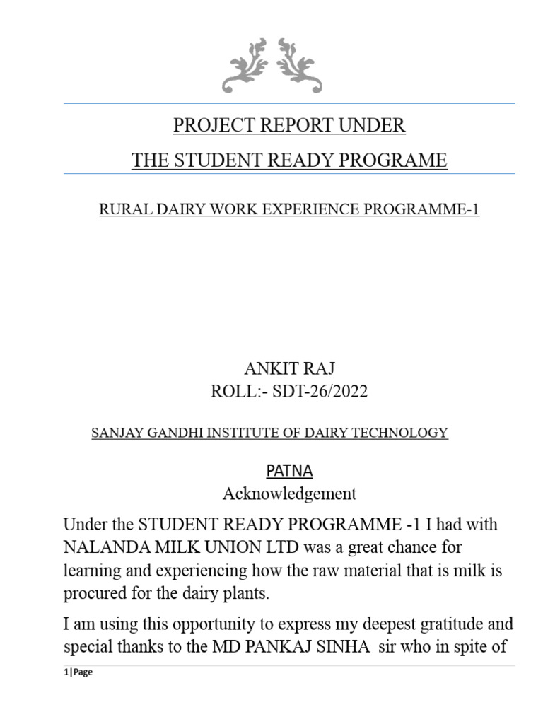 Ankit Training Docx - Docx New | PDF | Milk | Dairy