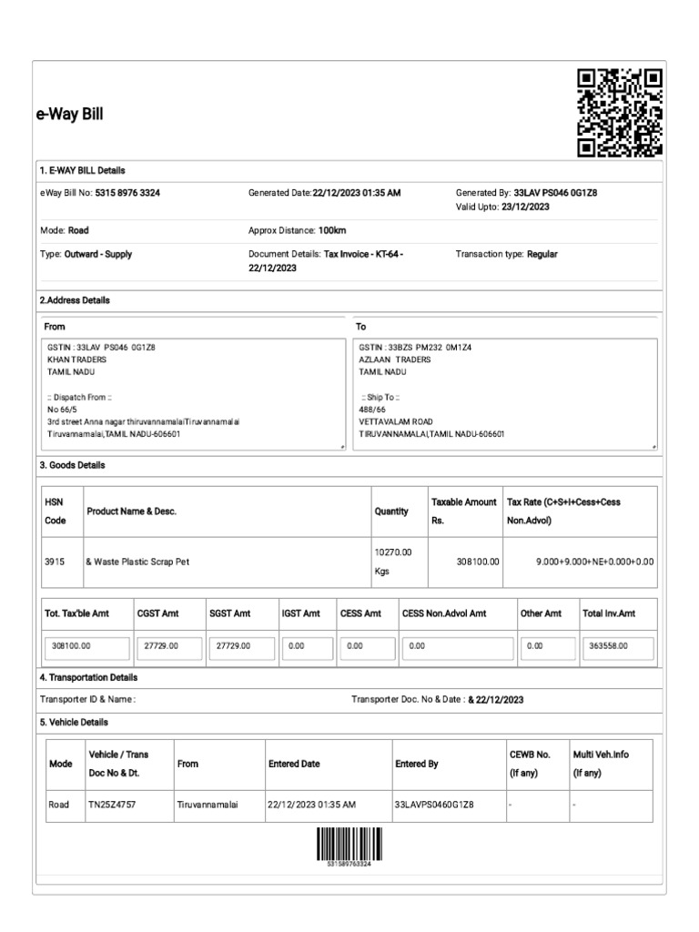 Khan To Azlaan-64 Eway | PDF
