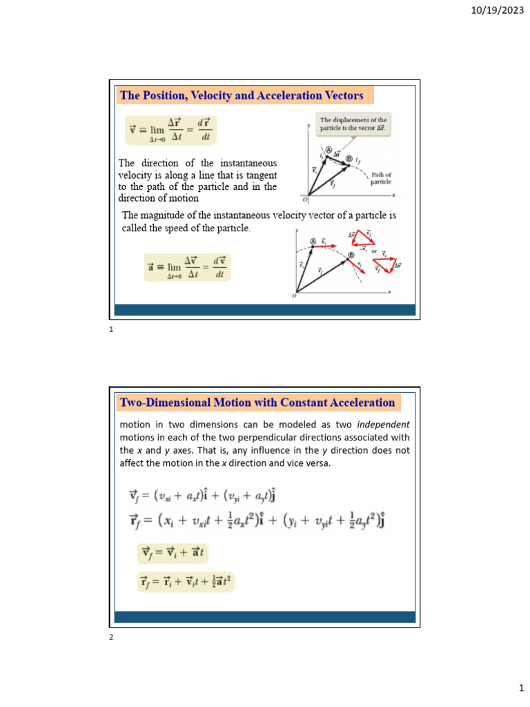 Motion in Two Dimensions | PDF | Acceleration | Velocity