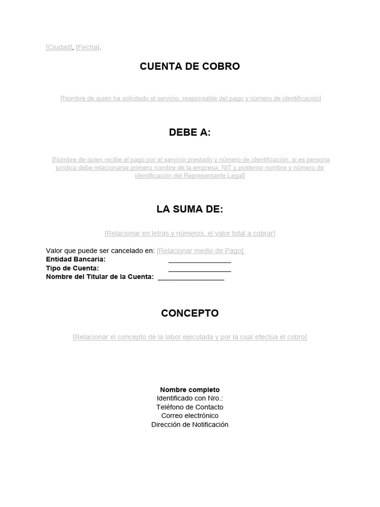 Formato Cuenta de Cobro | PDF