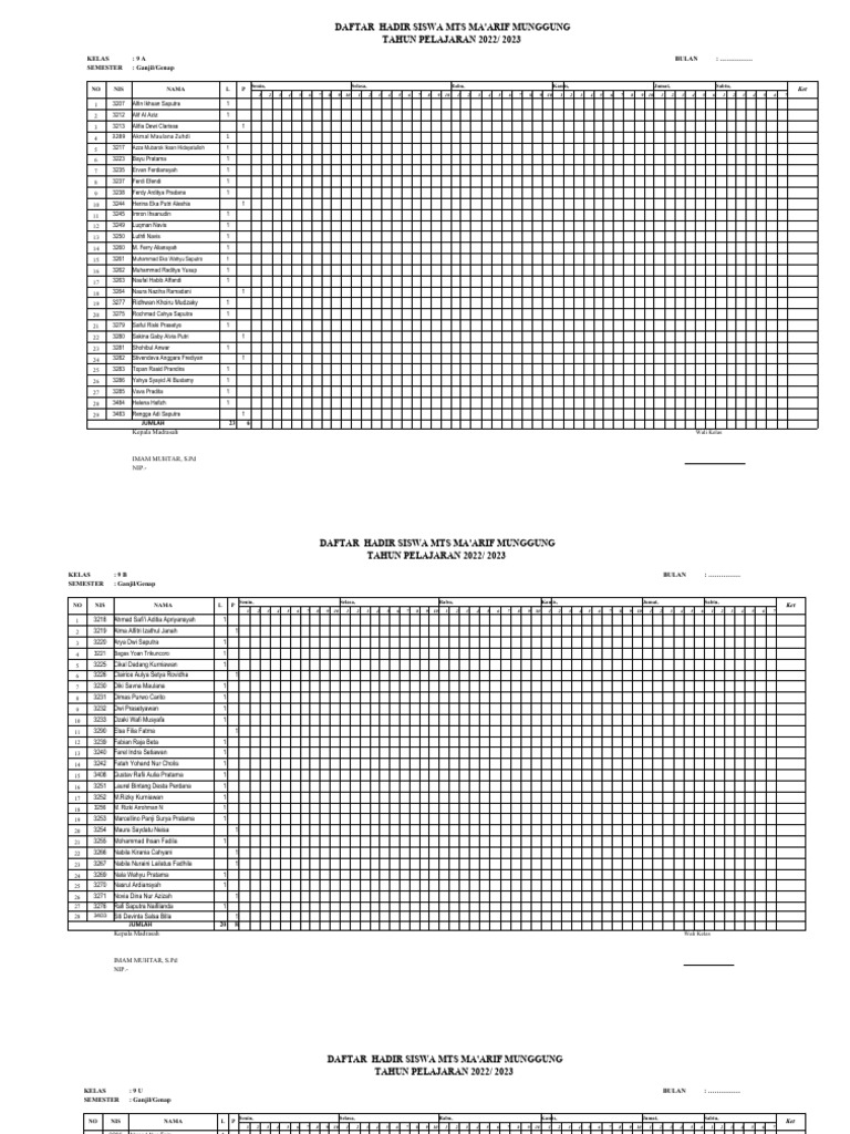 Absensi Kelas 2022-2023 Deall | PDF
