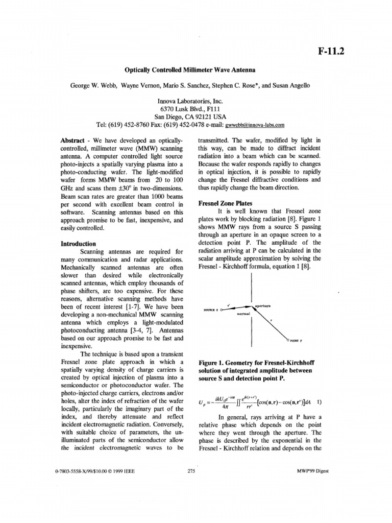 Optically Controlled Millimeter Wave Antenna | PDF Optically Controlled Millimeter Wave Antenna | PDF
