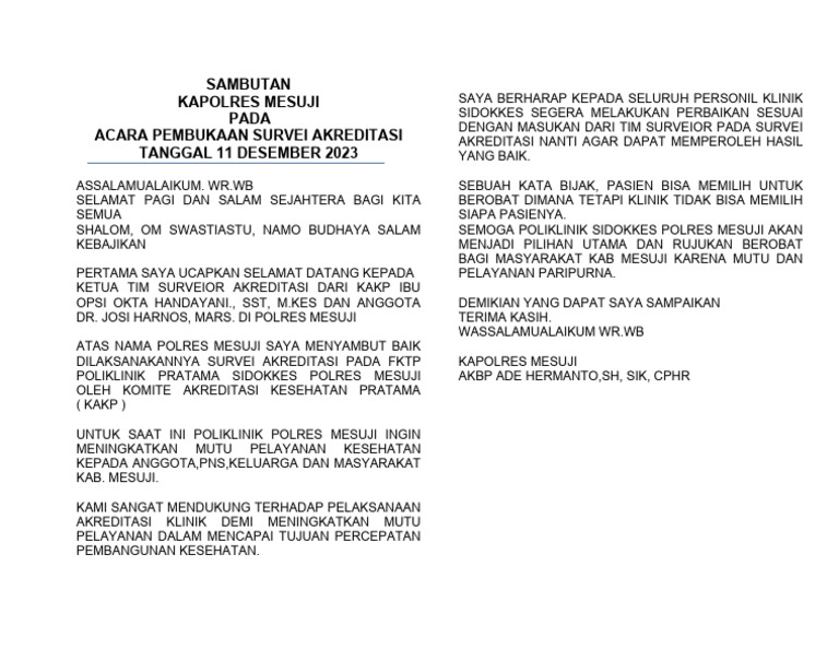 Kata Sambutan Pembukaan Kapolres | PDF