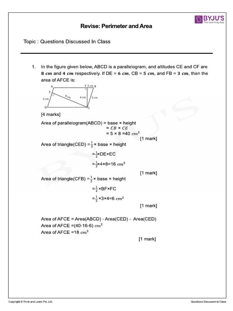 perimeter and area ques | PDF