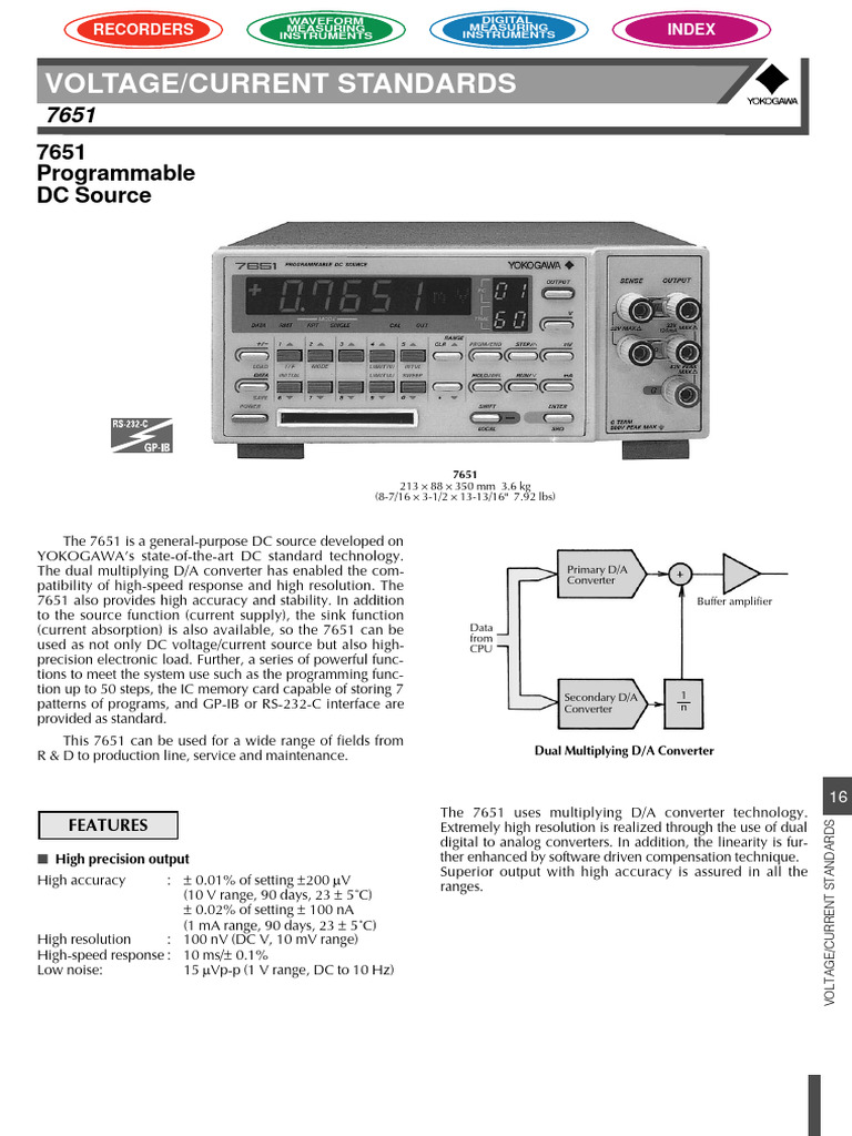 Yokogawa 7651 Specifications 1E1AD | PDF