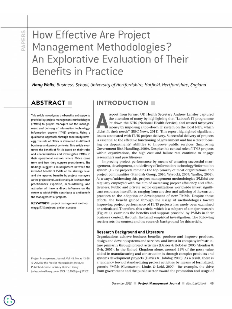 How Effective Are Project Management Methodologies An Explorative Evaluation Of Their Benefits