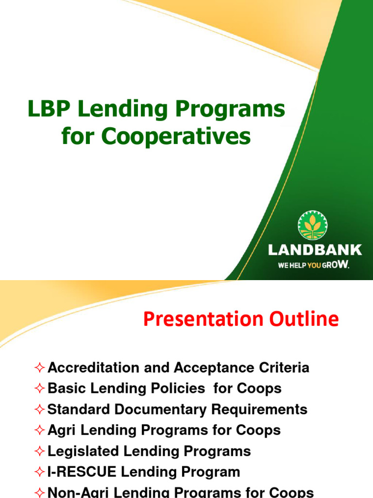 LBP Lending Programs For Coops - 10062020 Rev | PDF | Loans | Microfinance