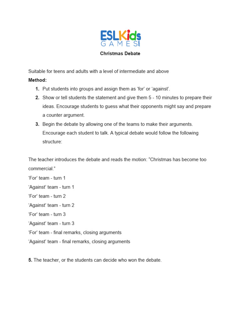 ESL Christmas Debate | PDF