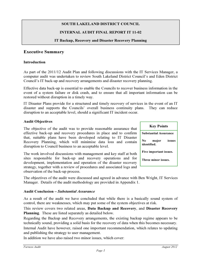 South Lakeland District Council Internal Audit Final Report It It ...