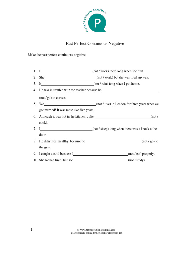 Past Perfect Continuous Negative | PDF
