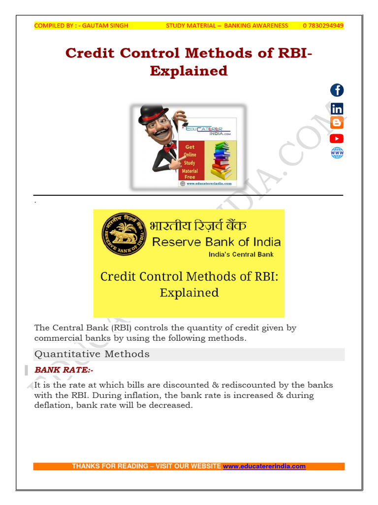 Credit Control Methods of RBI Explained | PDF