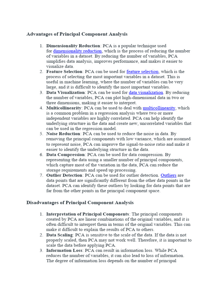 Advantages and Disadvantage of PCA | PDF | Principal Component Analysis | Algorithms