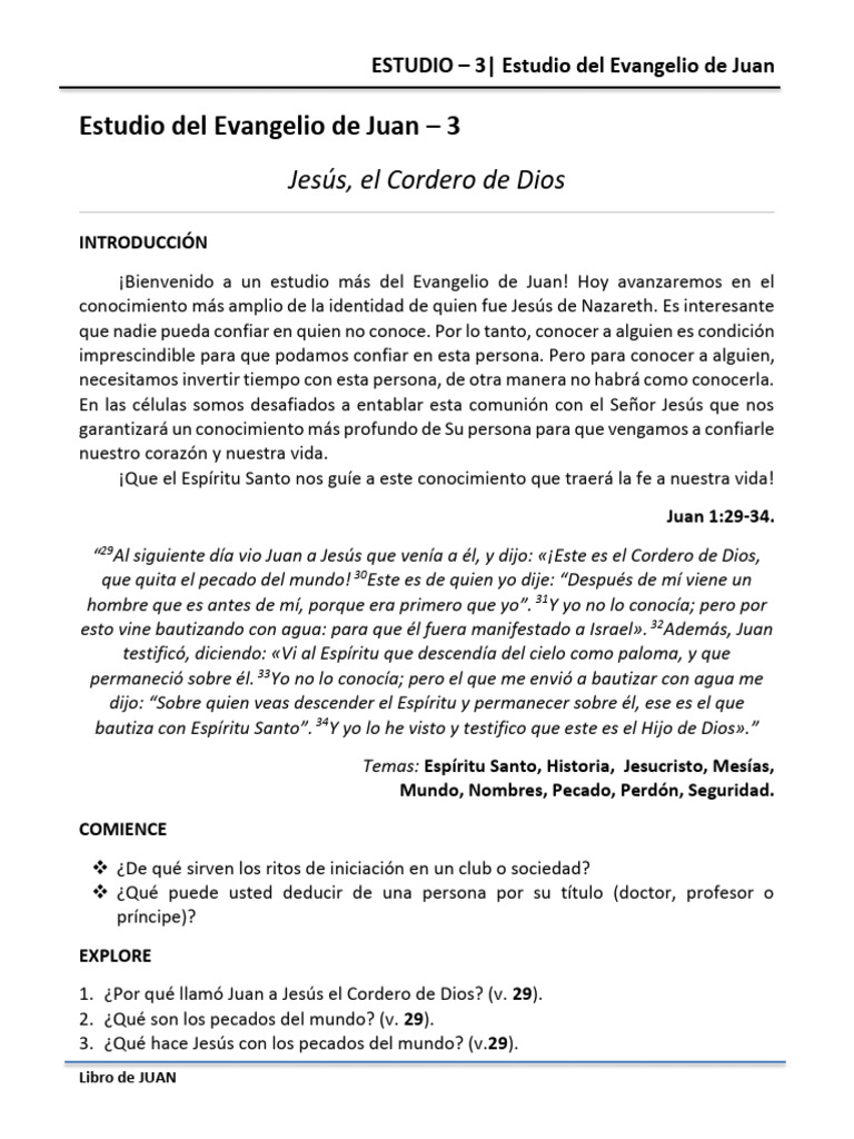 JUAN Estudio Nro 3 - Jesus El Cordero de Dios Cap 1 29 - 34 | PDF | Jesús | espíritu Santo
