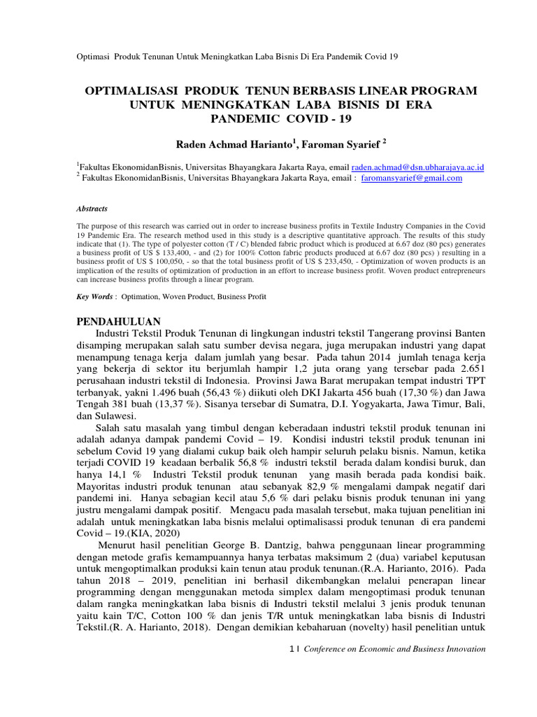 Artikel OPTIMALISASI PRODUK Tenun - Draft Revisi 4 Raden 1804 | PDF