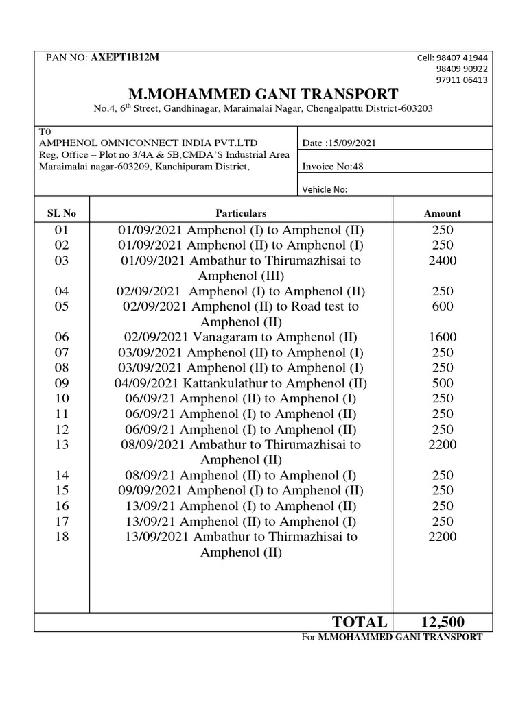 Momhammed Gani Transport Bill 48 | PDF