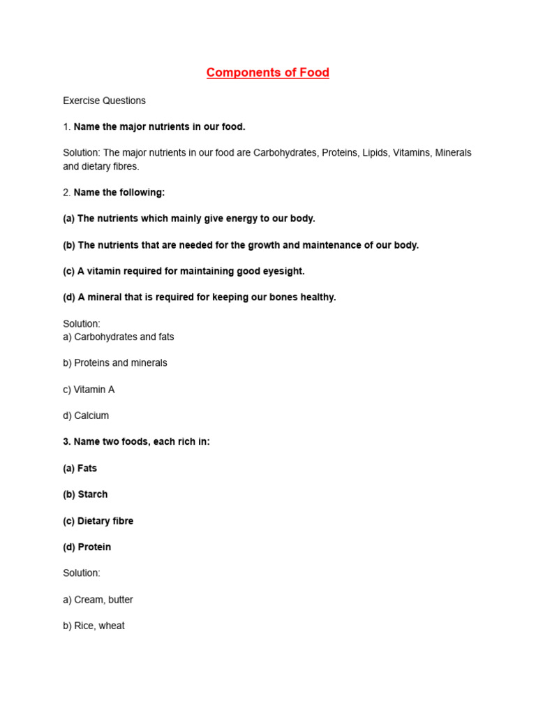 Components of Food | PDF | Foods | Vitamin