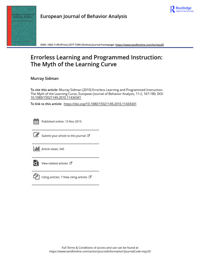 Errorless Learning and Programmed Instruction The Myth of the Learning ...