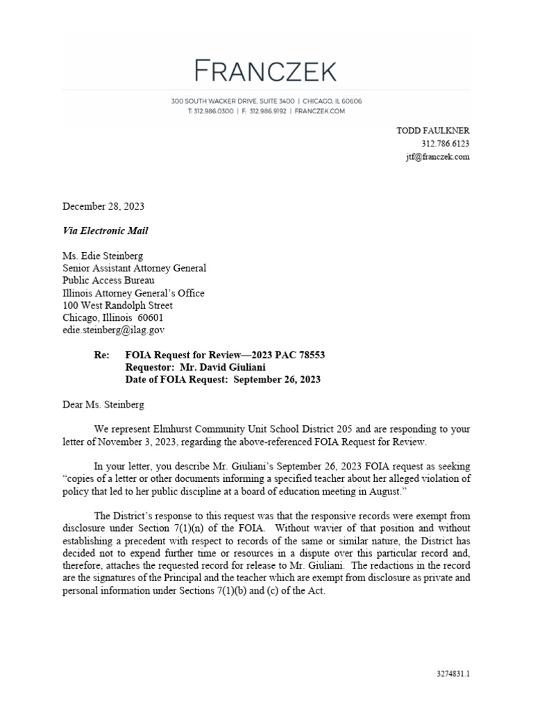 Elmhurst District 205 Releases Letter To Teacher | PDF | Freedom Of ...