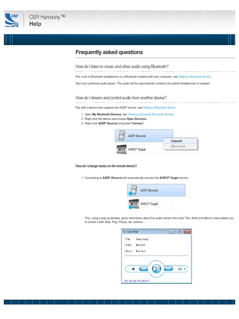 CSR Harmony Bluetooth USB Adapter FAQ | PDF