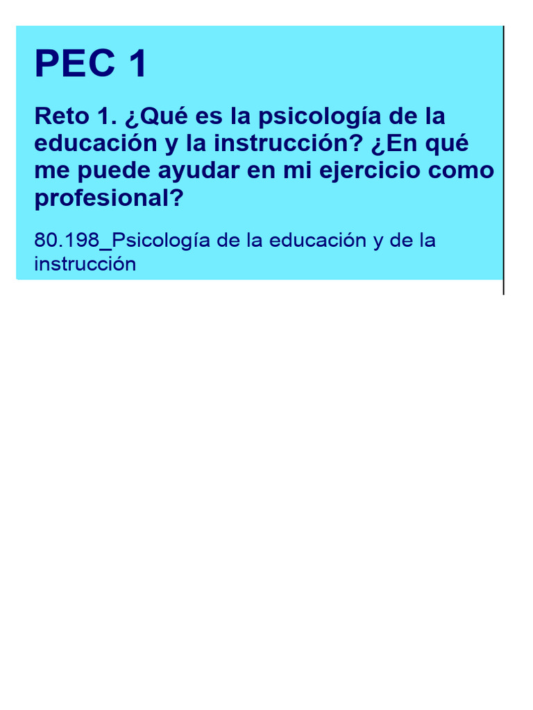 Pec 1 Grupo 13 Definitiva | PDF | Aprendizaje | Mente