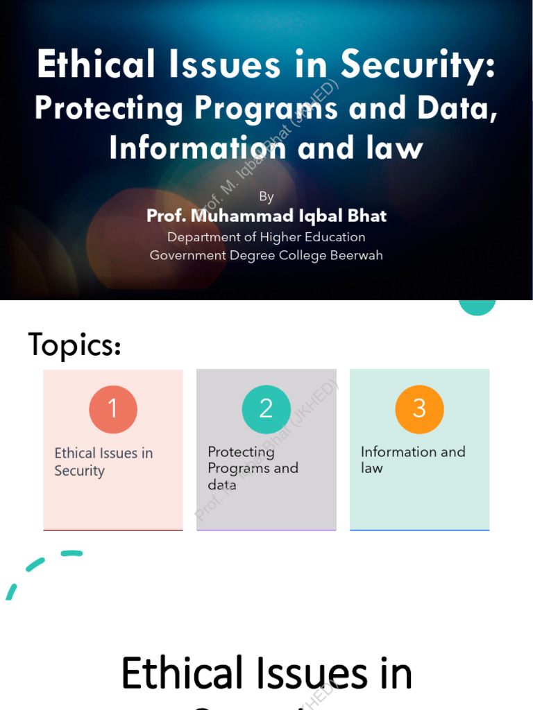 17.0 Ethical Issues in Security - Protecting Programs and Data ...