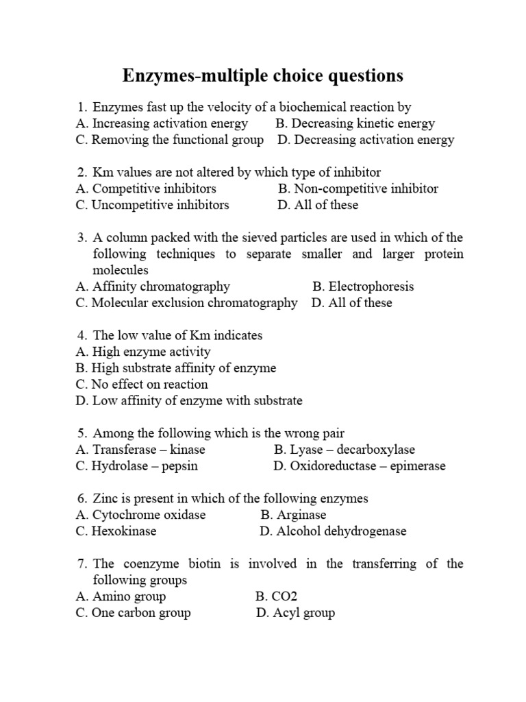 Enzyme MCQs for Exam Preparation | PDF | Enzyme | Enzyme Inhibitor