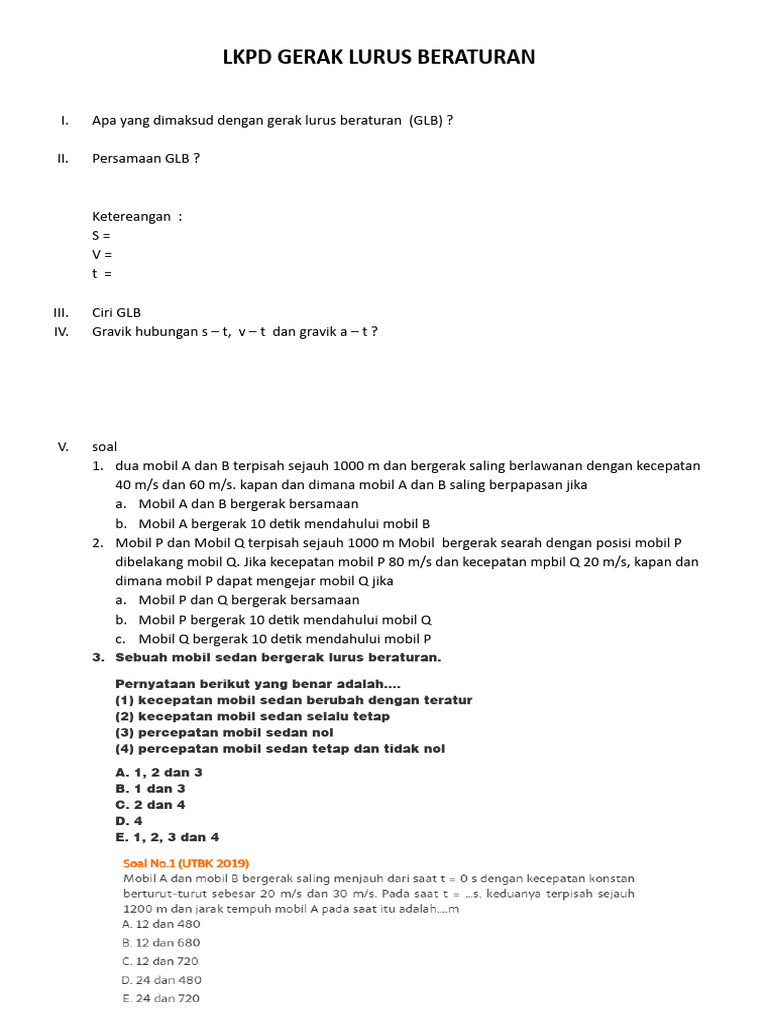 LKPD Gerak Lurus Beraturan | PDF