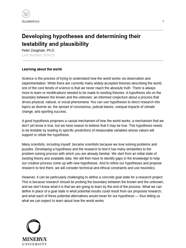 Mu ns50 Hypothesis Development White Paper f20 | PDF | Hypothesis ...