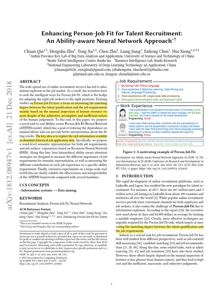 Enhancing Person-Job Fit For Talent Recruitment | PDF | Deep Learning | Recruitment