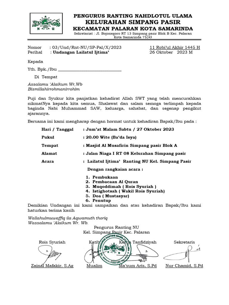 contoh undangan Kegiatan NU | PDF