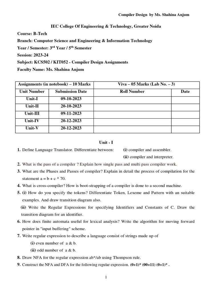 Cd Assignment 1 2 3 4 5 Pdf Parsing Regular Expression