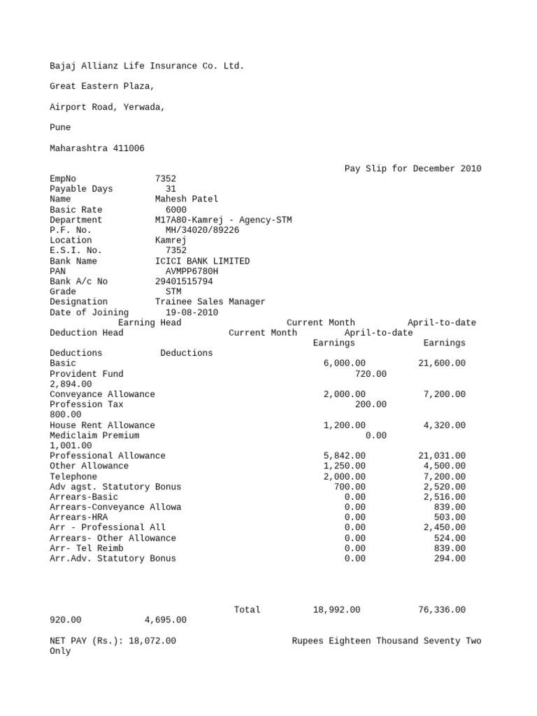 Payslip | PDF | Life Insurance | Public Finance