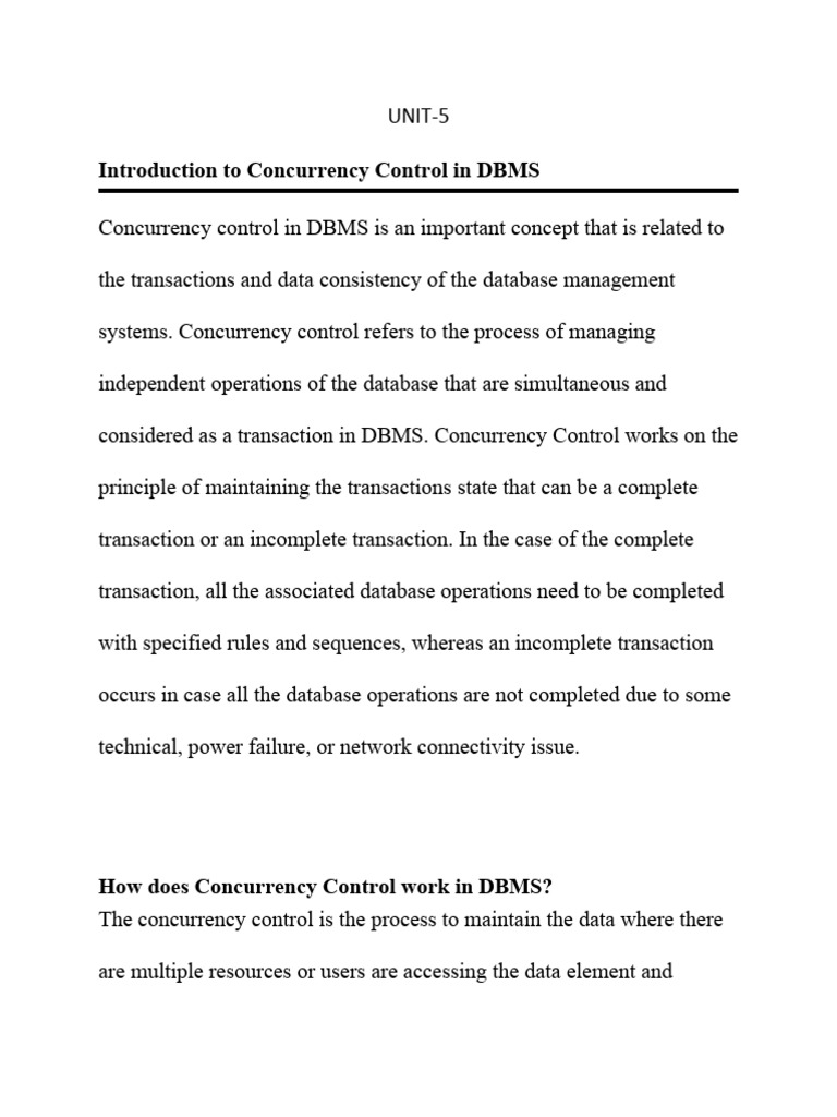 dbms unit - 5(Concurrency control) | PDF | Database Transaction | Databases dbms unit - 5(Concurrency control) | PDF | Database Transaction | Databases