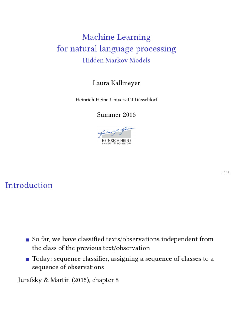 Machine Learning For Natural Language Processing: Hidden Markov Models | Download Free PDF ...