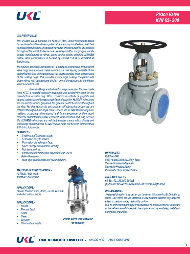 Datasheet piston valve KVN-65-200NB | PDF