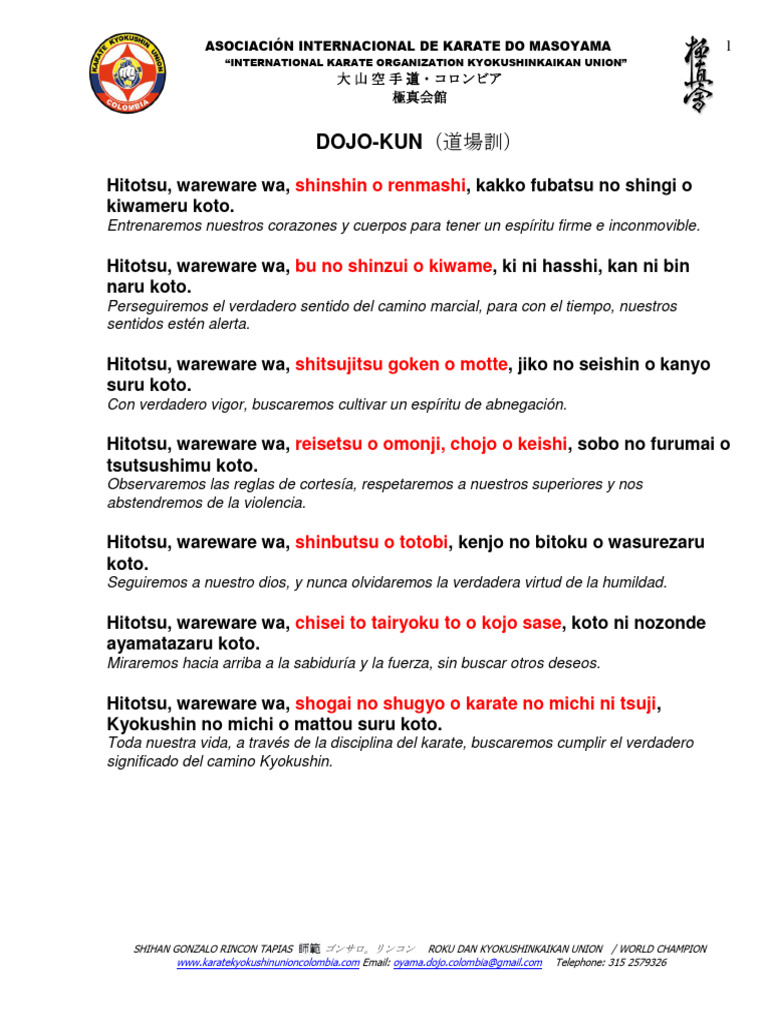 Dojo Kun Kyokushin Union Colombia | PDF