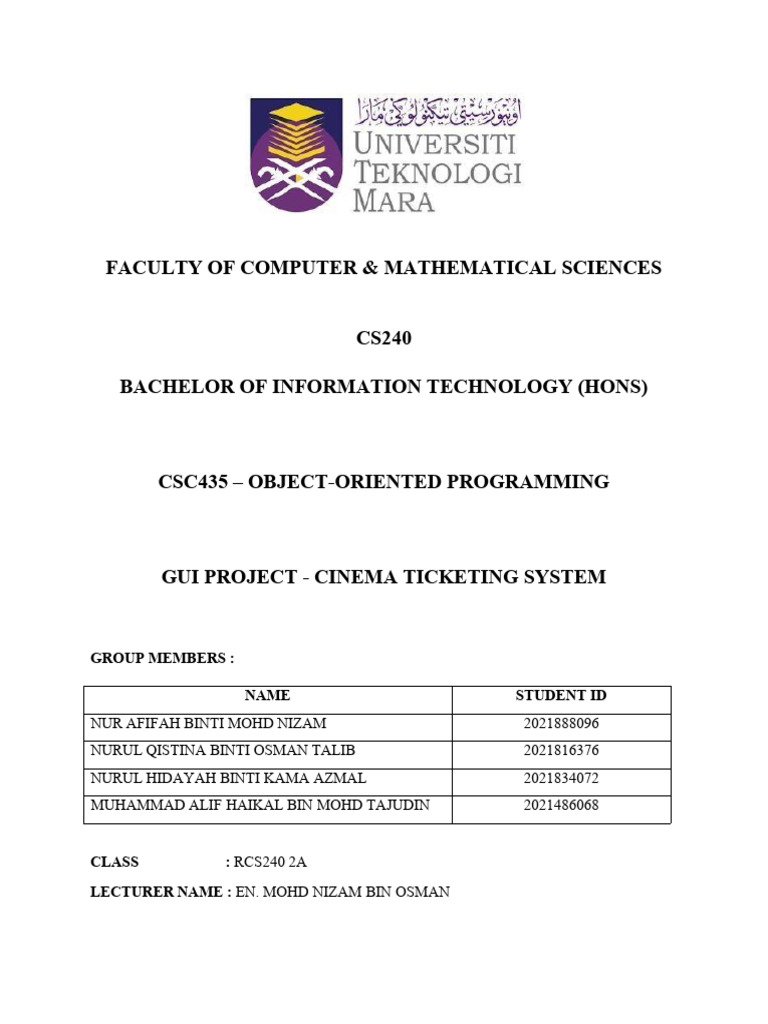 Report Gui Cinema Ticketing System Csc435 Rcs2402a | PDF | Computer Science | Computing