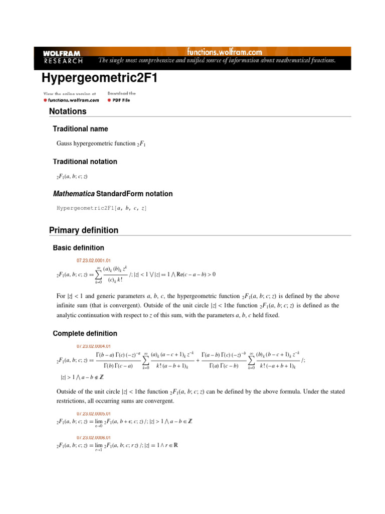 Hypergeometric 2 F1 | PDF | Function (Mathematics) | Mathematical Logic