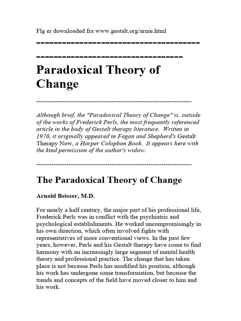 THE PARADOXICAL THEORY OF CHANGE Beisser | PDF | Psychotherapy ...