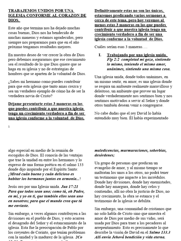 Trabajemos Unidos Por Una Iglesia Conforme Al Corazon de Dios. | PDF