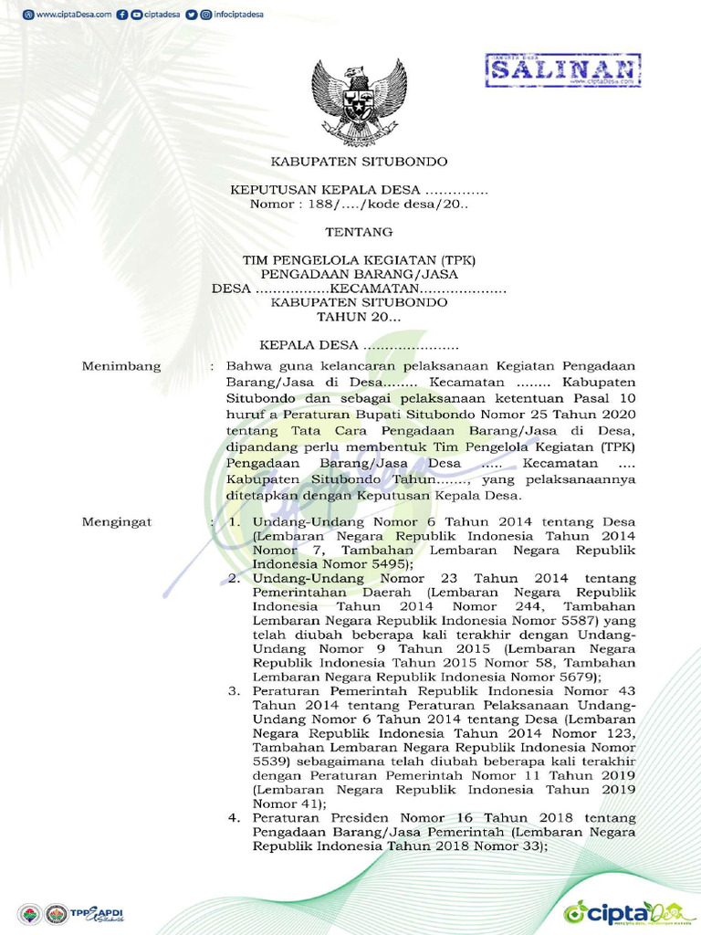 Contoh SK TPK - PBJ Desa | PDF