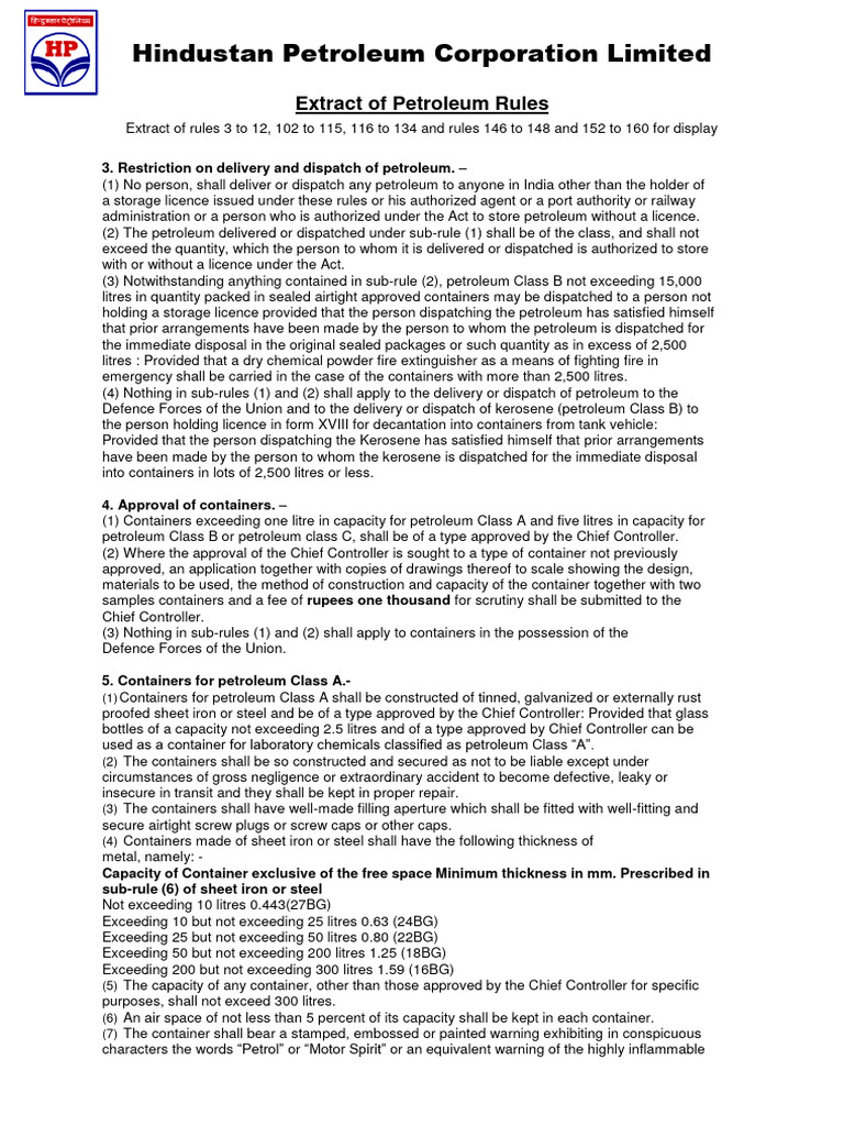 Extract of Petroleum Rules-Chd RRO | PDF