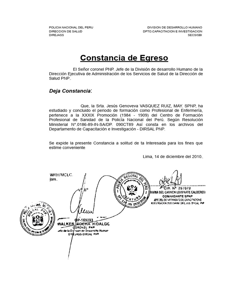 Constancia de Egreso | PDF