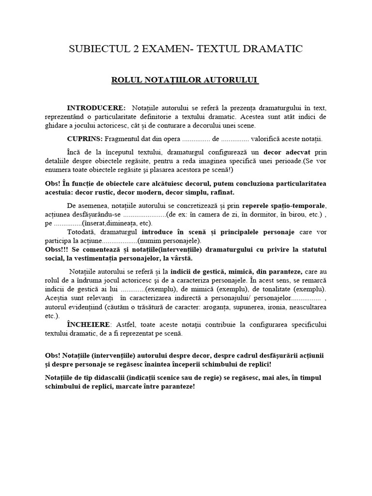 Genul Dramatic - Notatiile Autorului | PDF